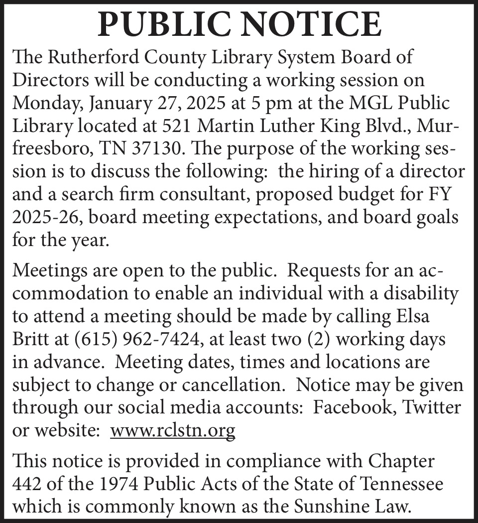 RCLS Board of Directors to conduct Working Session – Monday, Jan. 27 ...
